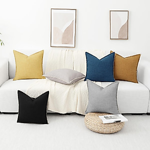 decorUhome Decorative Outdoor Throw Pillow Covers 18x18 Set of 2, Square Linen Rustic Farmhouse Pillow Covers with Stitched Edge for Couch, Sofa, Living Room, Black