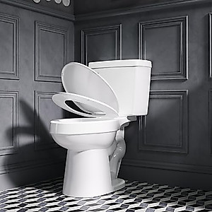 White 2-piece Elongated Toilet with Standard 12-in Rough-in, ELLAI Powerful Single Flush 1.28 GPF ADA Chair Height Toilet (Seat Included)