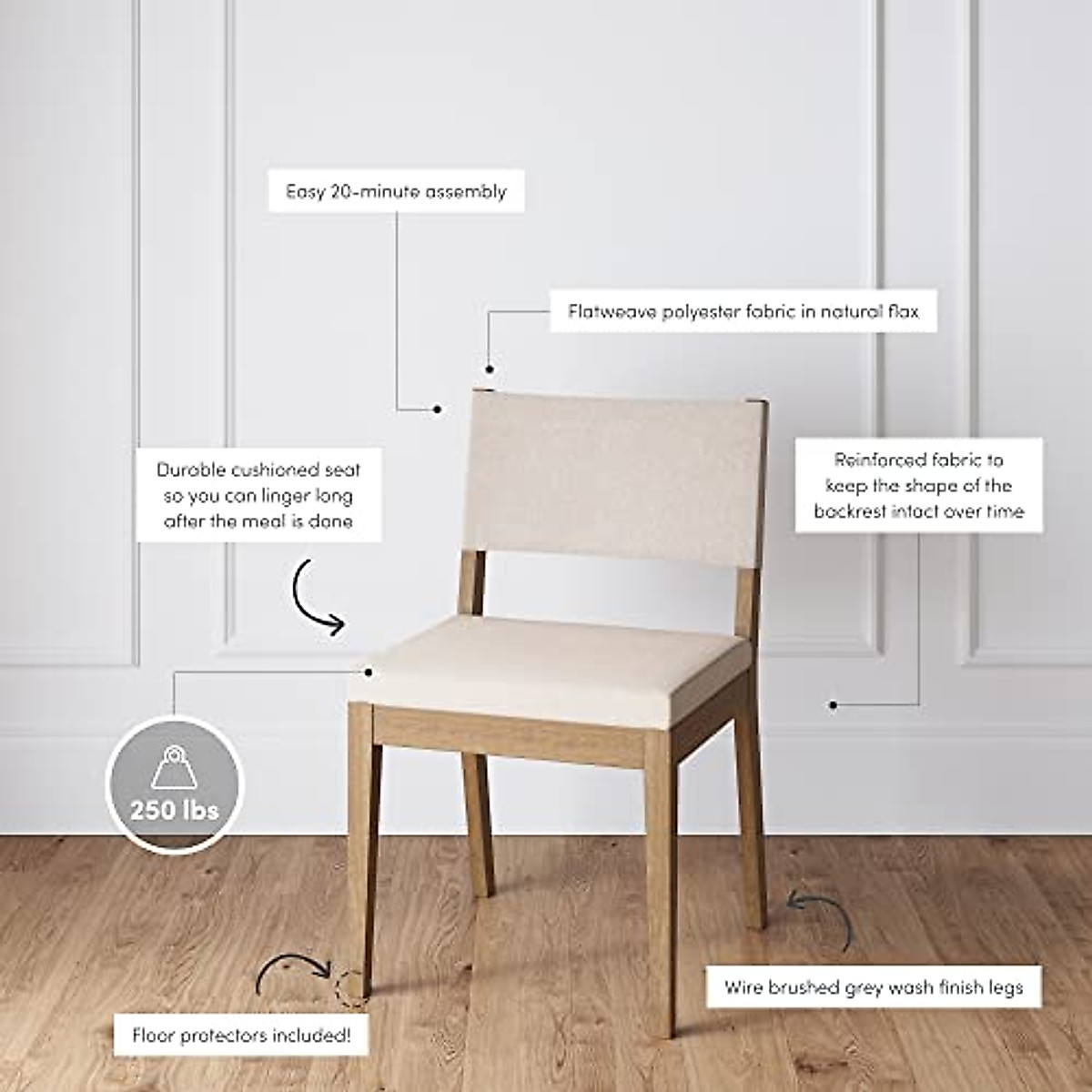 Nathan James Linus Modern Upholstered Dining Chair with Solid Rubberwood Legs in a Wire-Brushed Light Brown Finish, Natural Flax/Brown