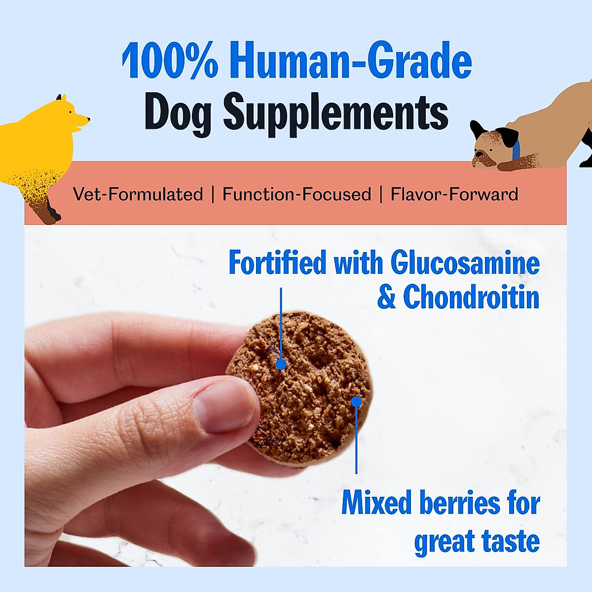 PetPlate Hip Hopping Soft Chews for Dogs, Hip and Joint Supplements, Organic and Human-Grade Ingredients, Mobility Support, Pet Supplies (Pack of 1, 9.8 Ounce)