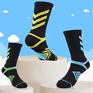 Comfoex Boys Crew Socks Athletic Long Cotton Socks For Kids Half Cushioned Calf Sports Socks 6 Pairs