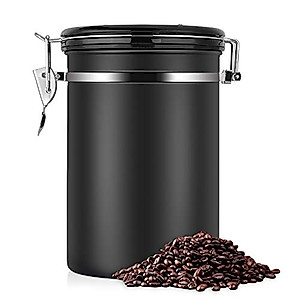 Coffee Container, Coffee Canister Large Airtight Stainless Steel Coffee Container Kitchen Storage Canister for Coffee, Christmas Gift and Birthday Gift(Black)
