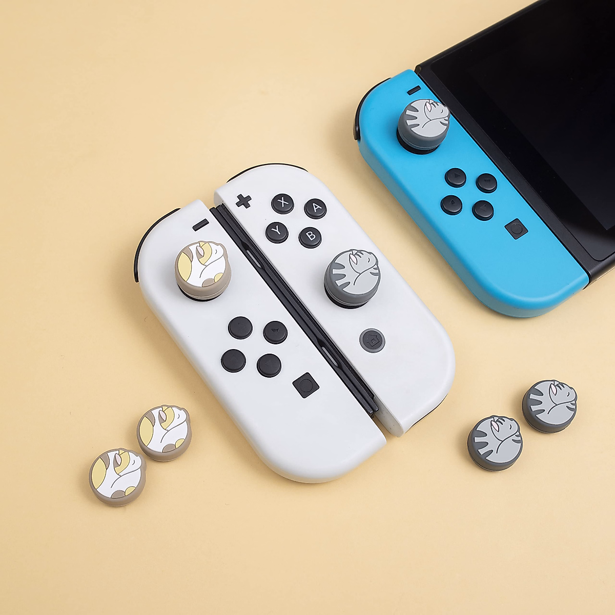 Ocanblu - Cute Sleeping Cats Thumb Grip Caps, Compatible with Nintendo Switch/Switch OLED/Switch Lite, Soft Silicone Joystick Caps, 4PCS