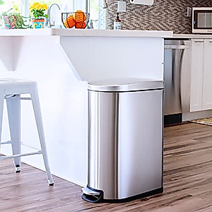 QUALIAZERO 10.6Gal Heavy Duty Hands-Free Stainless Steel Office/Kitchen Step Trash Can, Fingerprint-Resistant Soft Close Lid Trashcan, 40L / 10.6 GAL