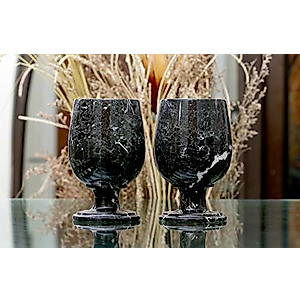 Radicaln Marble Wine Glasses Set of 2 Black 5.5 x 3.5 Inches 8.4 oz Handmade Wine Glass Set - Marble Stone Champagne Glasses - Suitable for Small Gathering & Home Décor