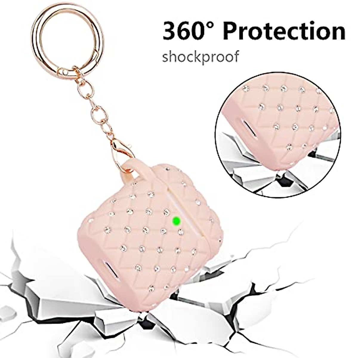 CAGOS for Airpod Case 2nd/1st Generation, Cute Rhinestone Earpods Case Protective Cover Accessories Keychain Compatible with Apple Airpods Gen 2 1st Case Women Girls, Pink