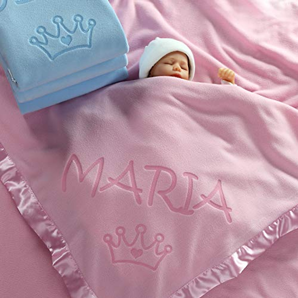Custom Catch Personalized Princess Baby Blanket for Girl - Newborn or Infant Name Gift - Pink or Blue (1 Text Line)