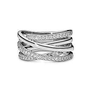 Pandora Sparkling & Polished Lines Entwined Ring - Sterling Silver Ring for Women - Gift for Her - Sterling Silver with Clear Cubic Zirconia - Size 7.5