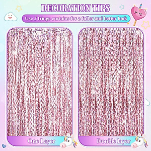 Jutom 6 Pieces Foil Fringe Backdrop Party Fringe Curtain 3.3 x 6.6 ft Tinsel Streamer Backdrop for Graduation Ocean Sea Birthday Wedding Baby Shower Holiday(Light Purple, Light Pink, Blue Green)