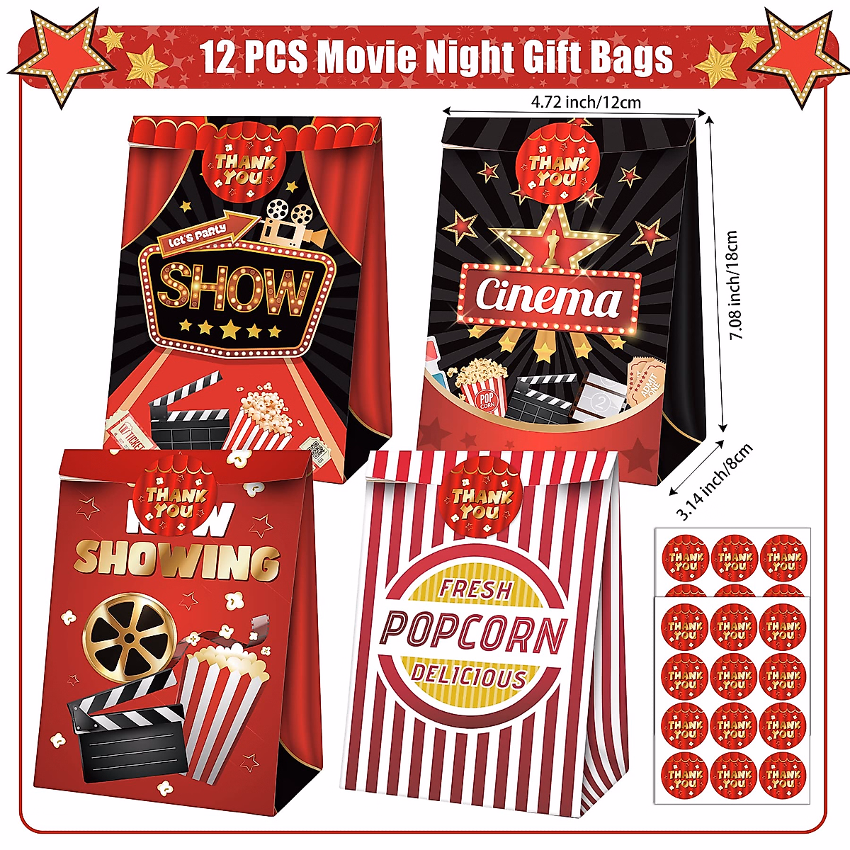 Movie Night Party Favors 72 PCS Movie Theater Slap Bracelets Temporary Tattoos DIY Stickers Keychains Plastic Straws Gift Bags for Kids Movie Night Carzy Birthday Party Gift Baby Shower Goodie Bag Fillers Movie Party Supplies