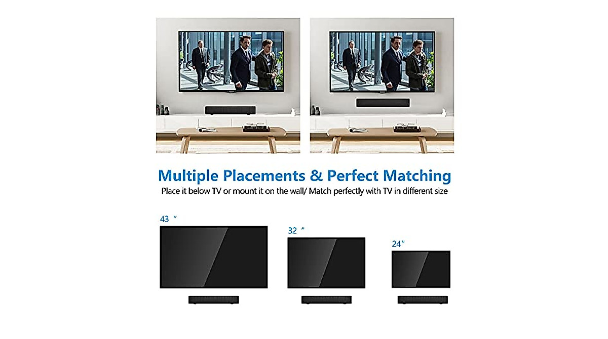 Audvoi Mini Soundbar for TV - 60W 3D Surround Sound & Bluetooth