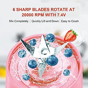 USB Portable Blender Juicer Cup, 3CPRECIOUS Fruit Juice mixer, Mini Portable Rechargeable Battery/Juicing Blender Mixer, 380ml (Pink)