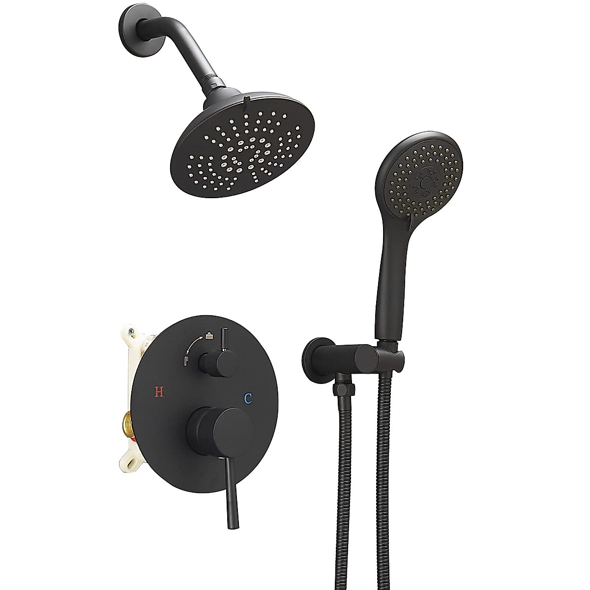 BWE Black Shower Faucet Luxury Rain Mixer Shower Combo Set Wall Mounted Shower Kit Rainfall Shower Head System Rough-in Valve Body and Trim Included