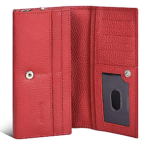 Ozora RFID Block Handmade Bifold Leather Wallet with Multi Card Holders, Travel Purse for Women (Red Floater)