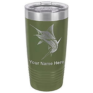 LaserGram 20oz Vacuum Insulated Tumbler Mug, Marlin Fish, Personalized Engraving Included (Camo Green)