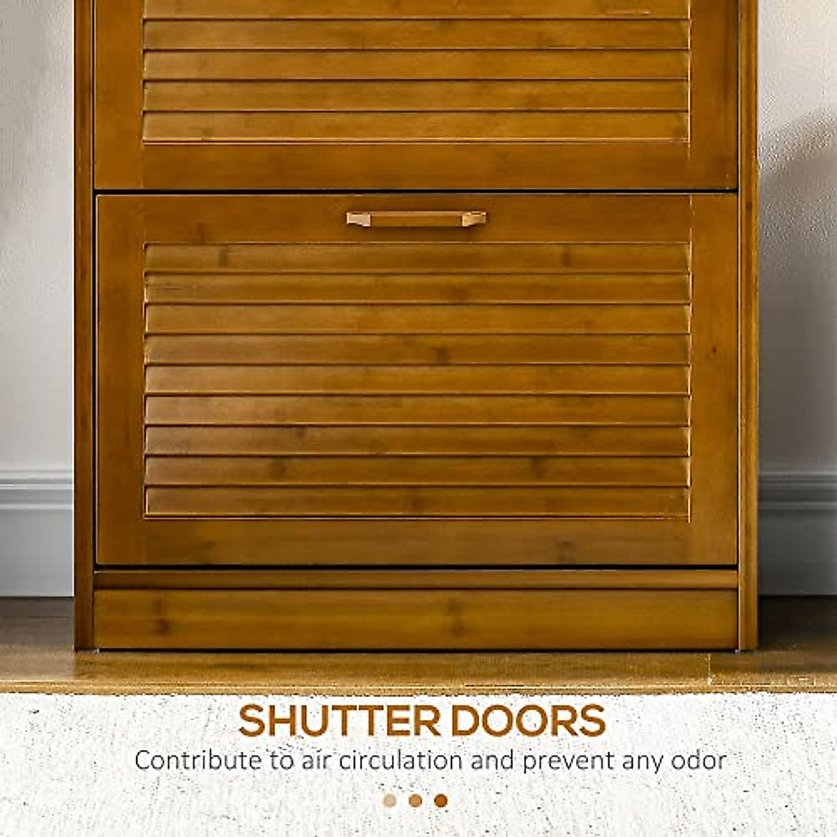 HOMCOM 3-Drawer Shoe Cabinet, Bamboo Shoe Storage Cabinet with Flip Shutter Doors for 12 Pairs of Shoes, Entryway, Hallway, Living Room, Bedroom