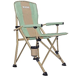 XGEAR Camping Chair with Padded Hard Armrest, Sturdy Folding Camp Chair with Cup Holder, Storage Pockets Carry Bag Included, Support to 400 lbs (1-Green)