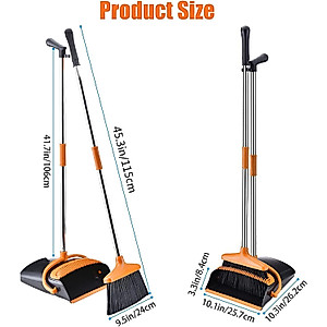 Broom and Dustpan Set with Long Handle, Windproof Stand Up Dustpan with Broom Combo for Home Kitchen Room Office Lobby Floor Use