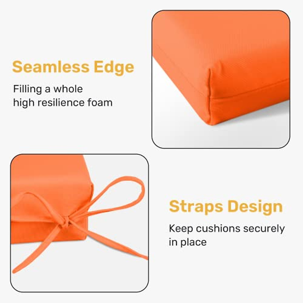 UNIKOME Outdoor Chair Cushions Pack of 4, Waterproof Patio Cushions with Ties, High Density Sponge Filling Square Corner Seat Cushions for Outdoor Furniture, 18.5"x16"x3", Orange