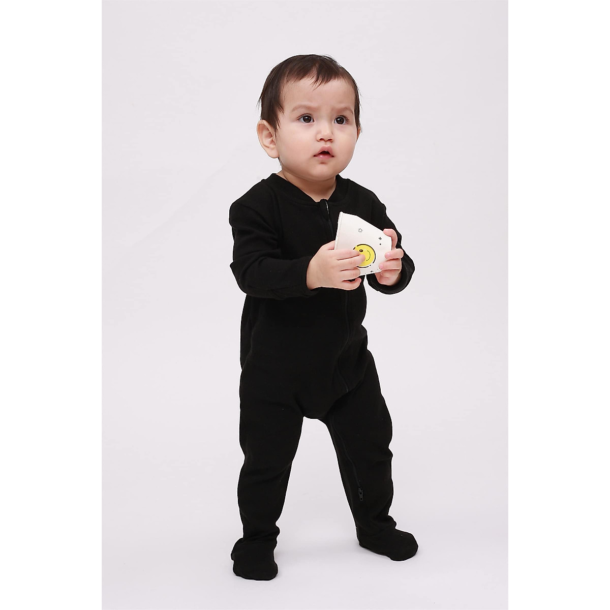 GLEAMING GRAIN Baby Boys Sleep and Play Black 12 Months Baby Cotton Sleeper Zip Front Footed Pajamas Black 9-12 Months 2PCS