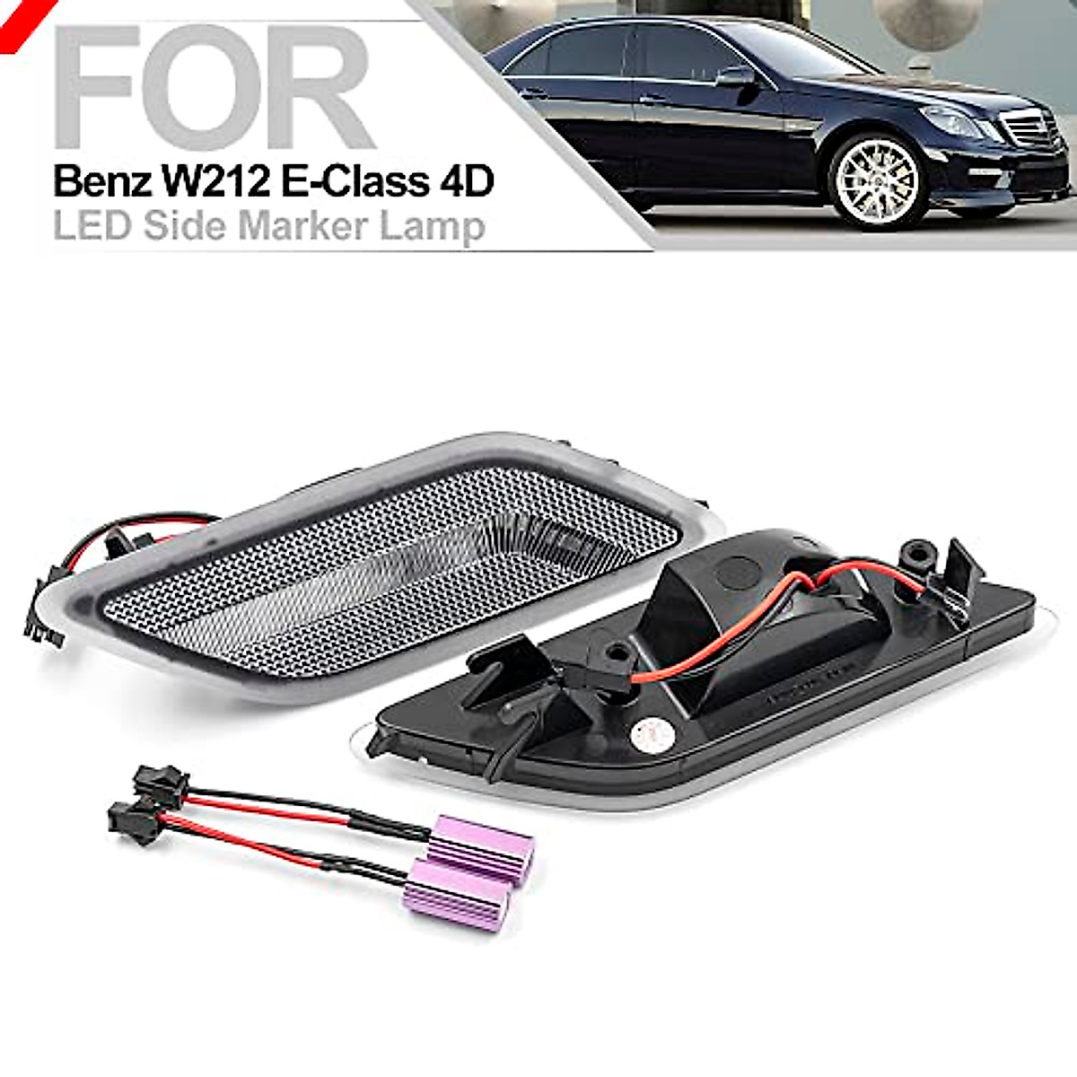 nsautolighting LED White Side Marker Lights Side Indicator Lamps for 2010-2013 Be'nz W212 E-Class 4D Sedan Wagons Clear Lens White LED Front Bumper Side Marker Light Replace OEM Sidemarker Lamps