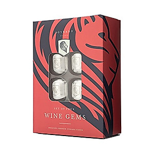 Sovrano Wine Gems - Set of 4 Stainless Steel Wine Chillers for Wine or Your Favorite Beverage - Includes Gift Box & Storage Pouch - Wine Accessory Gift For Men & Women