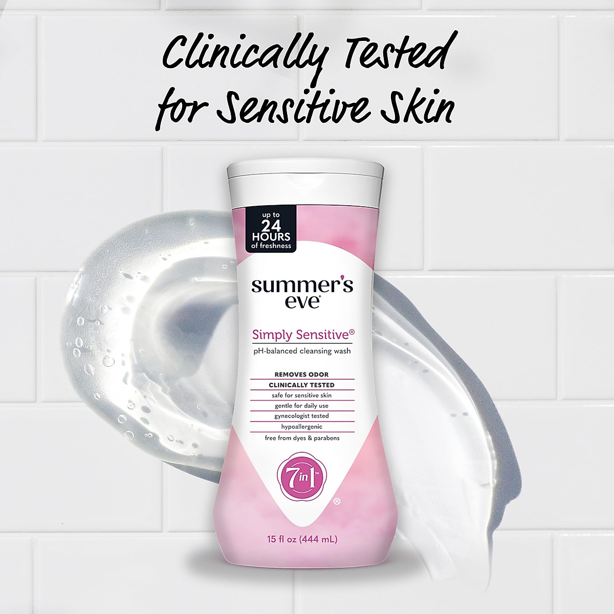Summer's Eve Simply Sensitive Daily Gentle All Over Feminine Body Wash, Removes Odor, Feminine Wash pH Balanced, 15 fl oz