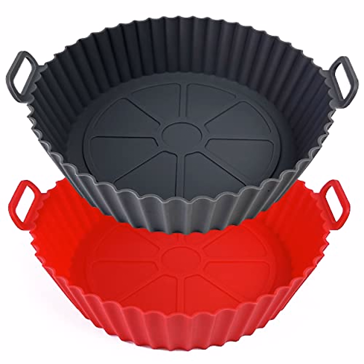 Air Fryer Silicone Liners Set of 2 Air Fryer Liners Pot Reusable Silicone Liners for Cooking, Baking, Oven Safe Replacement of Flammable Parchment Liner paper Grey+Red (Top 8 in, Bottom 6.8in)