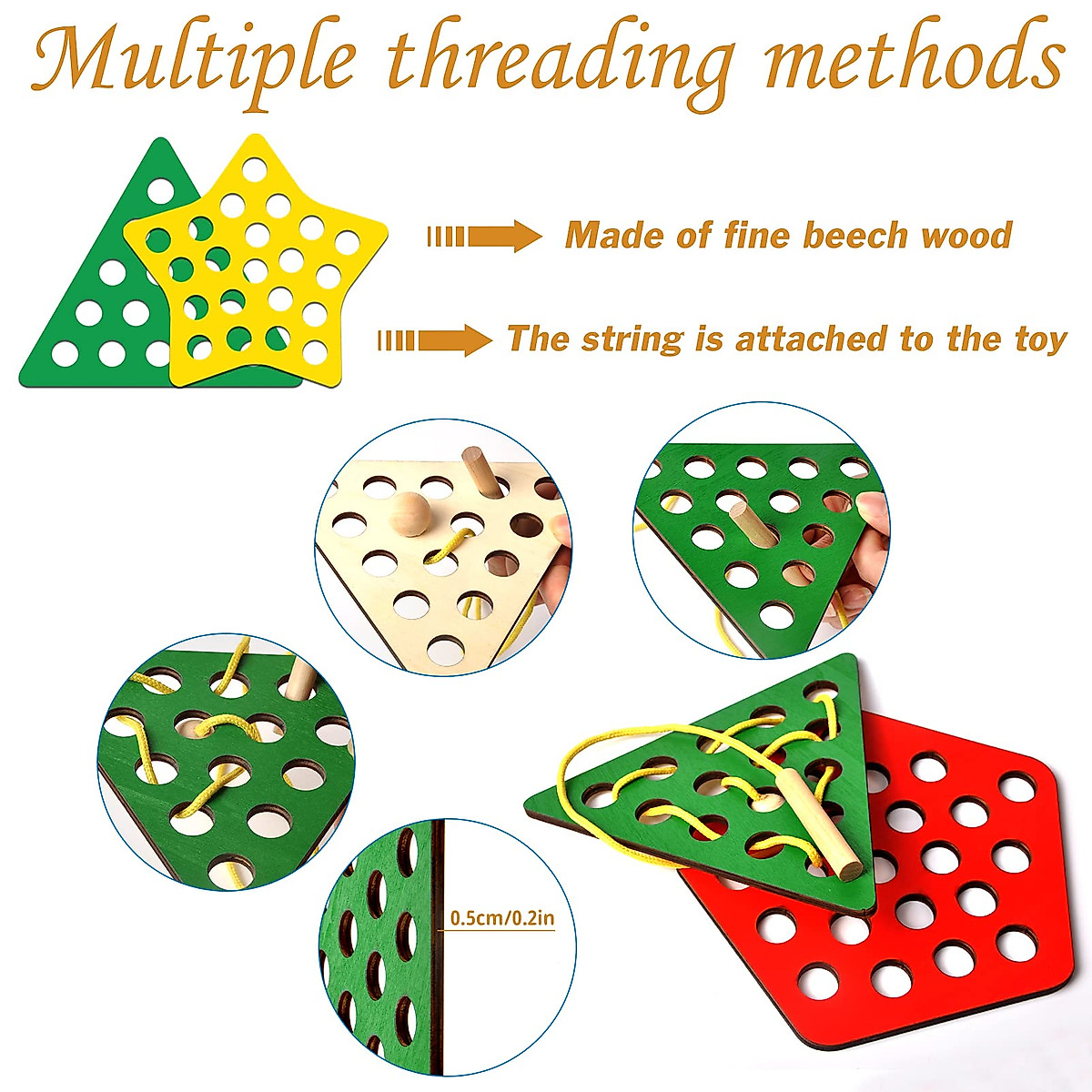 6 Pcs Lacing Toy Toddlers, Geometric Wooden Threading Toys, Educational and Learning Montessori Activity Baby and Kids, Fine Motor Skill Toys, Pumpkin, Corn, Tomato, Eggplant, Broccoli, Carrot