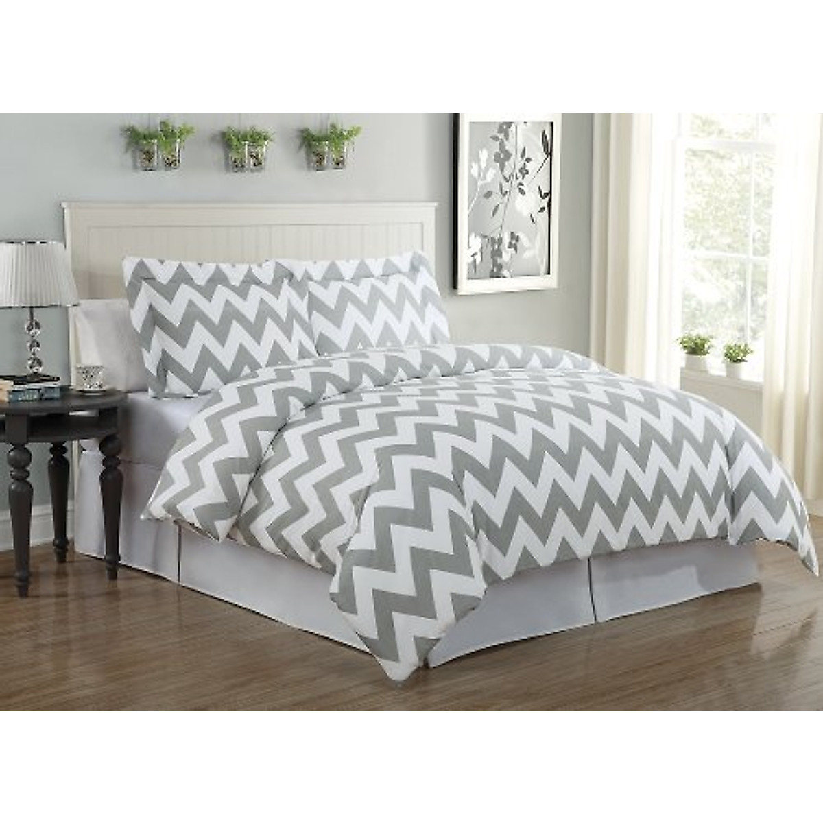 Echelon Home Chevron Duvet Cover Set, Full/Queen, Feather Gray