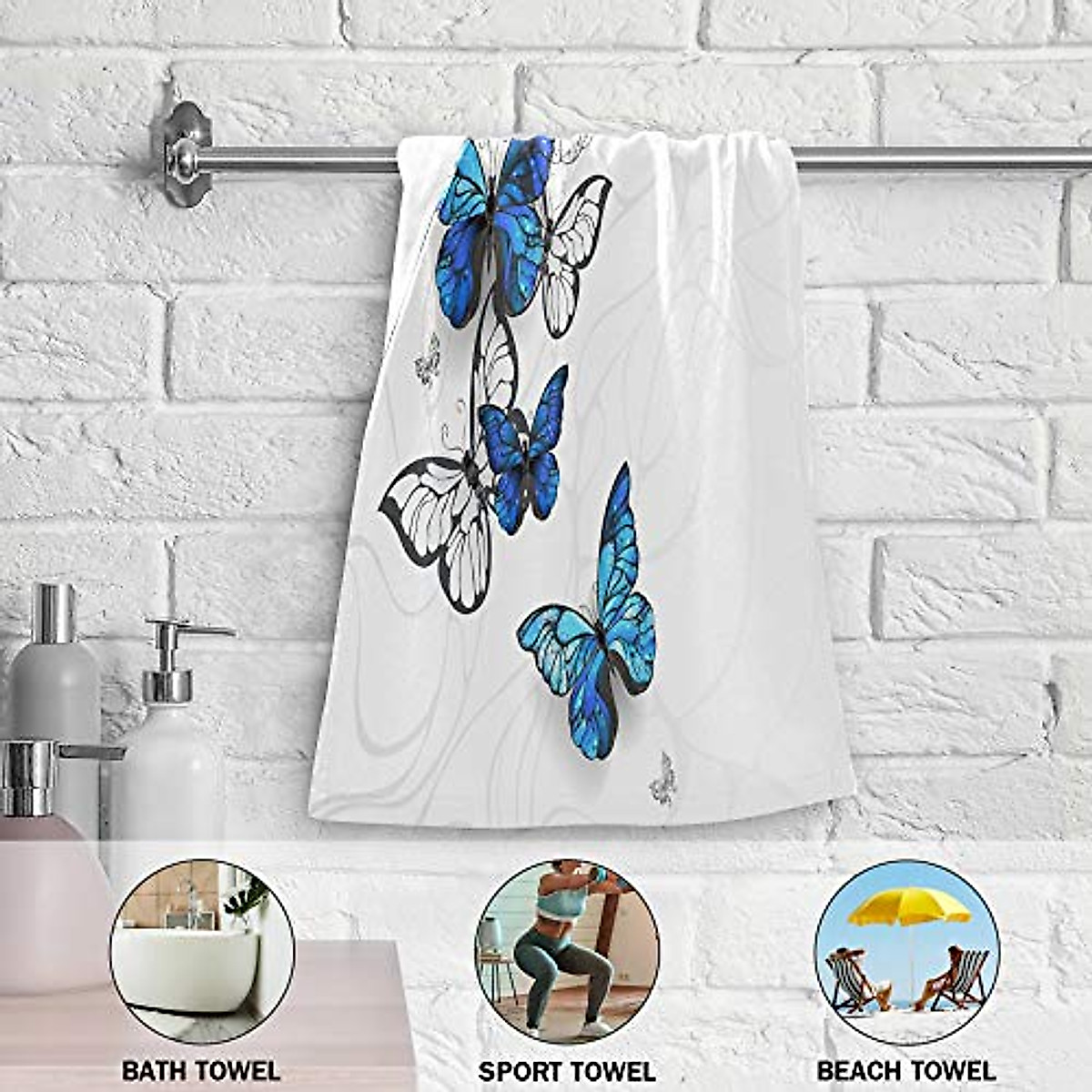 Oreayn Blue and White Butterfly Hand Towel for Bathroom Kitchen Beach Polyester Cotton Set of 2 Morpho Butterflies Fingertip Towel Soft Absorbent 28.3 x 14.4 Inch