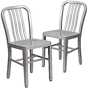 Flash Furniture Commercial Grade 2 Pack Silver Metal Indoor-Outdoor Chair