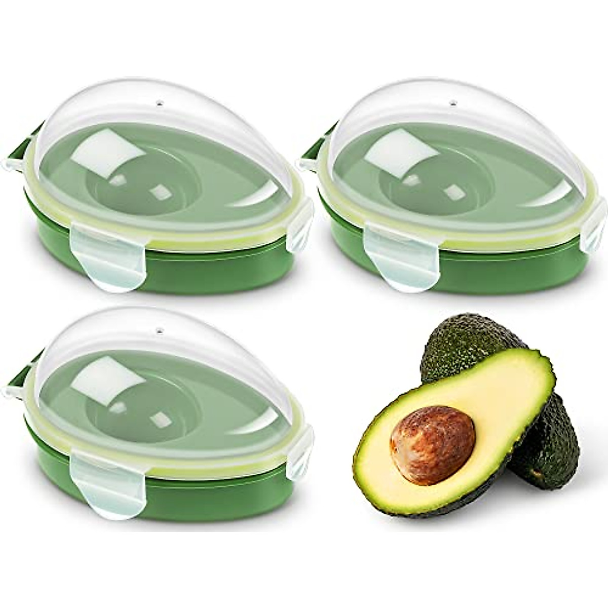 Avocado Keeper 3 Pieces Reusable Avocado Storage Container Individual Avocado Saver Avocado Pod Avocado Cover Avocado Holder Organizer for Refrigerator Fridge to Keep Avocado Fresh (Clear, Green)