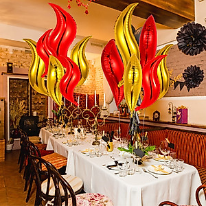 Shappy 26 Pcs Fire Balloons Firefighter Birthday Party Decorations 24 Inch Flame Balloons Fake Campfire Red and Gold Balloon for Fire Truck Fireman Party Supplies Summer Camping