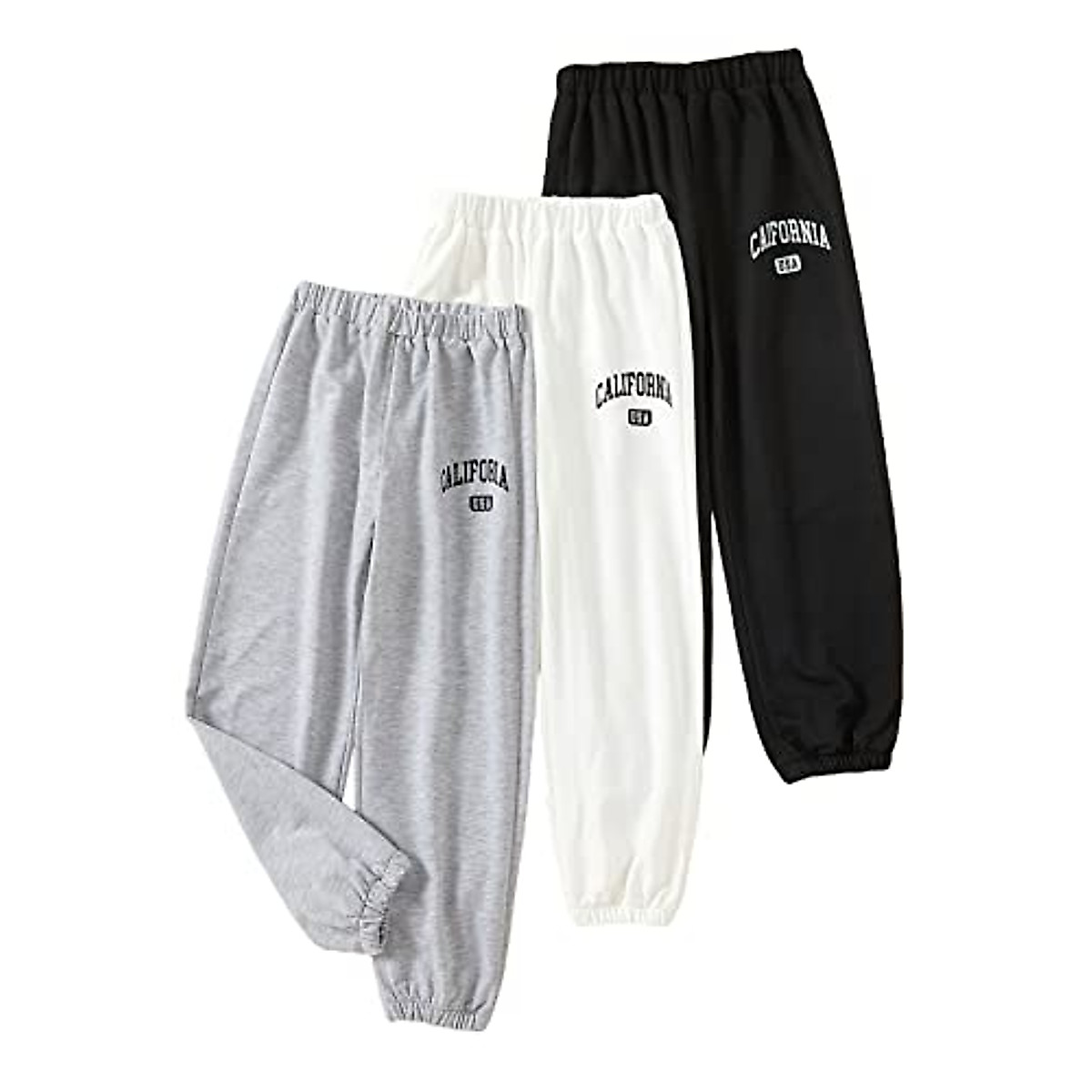 Floerns Girls 3 Pcs Letter Graphic Print Elastic Waist Sweatpants Jogger Pants Black Grey 10 Years
