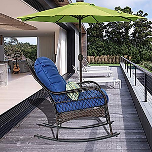 Sundale Outdoor Wicker Rocking Chair Rattan Outdoor Patio Yard Furniture All- Weather with Cushions & Lumbar Pillow (Navy)