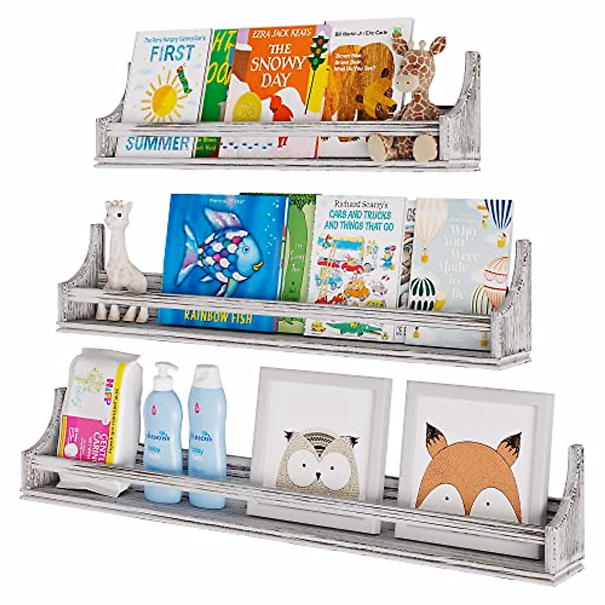 brightmaison Angel 36"-30"-24" Nursery Books Shelves Wall, Kids Bookshelf for Wall, Wall Book Shelf Organizer for Kids, Floating Shelves for Wall Decor, Burnt White, Set of 3