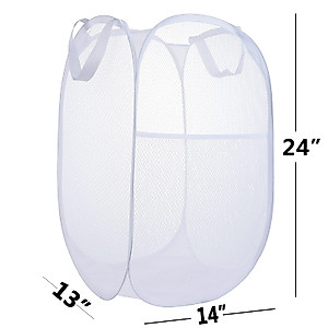 2 Pack Laundry Basket,Foldable Mesh Popup Laundry Hamper with Durable Handle,Easy to Open and Fold for Dorm, Laundry Room, Bedroom, RV(White+ White)…