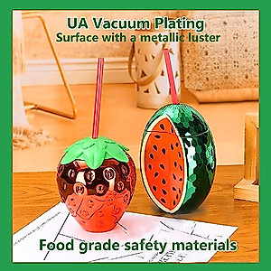 2 PCS,Watermelon and Strawberry Disco Ball Cups With Red Straw,for Party, Removable and Reusable,at The Seaside and Pool.