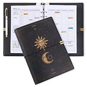Daily Planner Undated, A5 Planner Weekly and Monthly to Do List Notepad PU Leather Appointment Book Cute Work Planner Binder with 24pcs Gift Stickers Habit Tracker