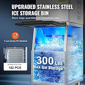 VEVOR Commercial Ice Maker, 450LBS/24H Ice Making Machine with 300LBS Large Storage Bin, 1000W Auto Self-Cleaning Ice Maker Machine with 3.5-inch Touchscreen for Bar Cafe Restaurant Business