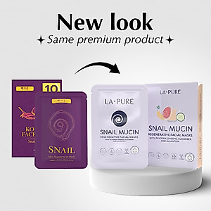 LA PURE Korean Face Mask - Hydrating Sheet Mask, Beauty Snail Mask, Anti-Wrinkle Korean Skin Care, Anti-Aging Sheets Pack, Hydration Mask, Deep Moisturizing Facemask, 10 Facial Masks for Women & Men