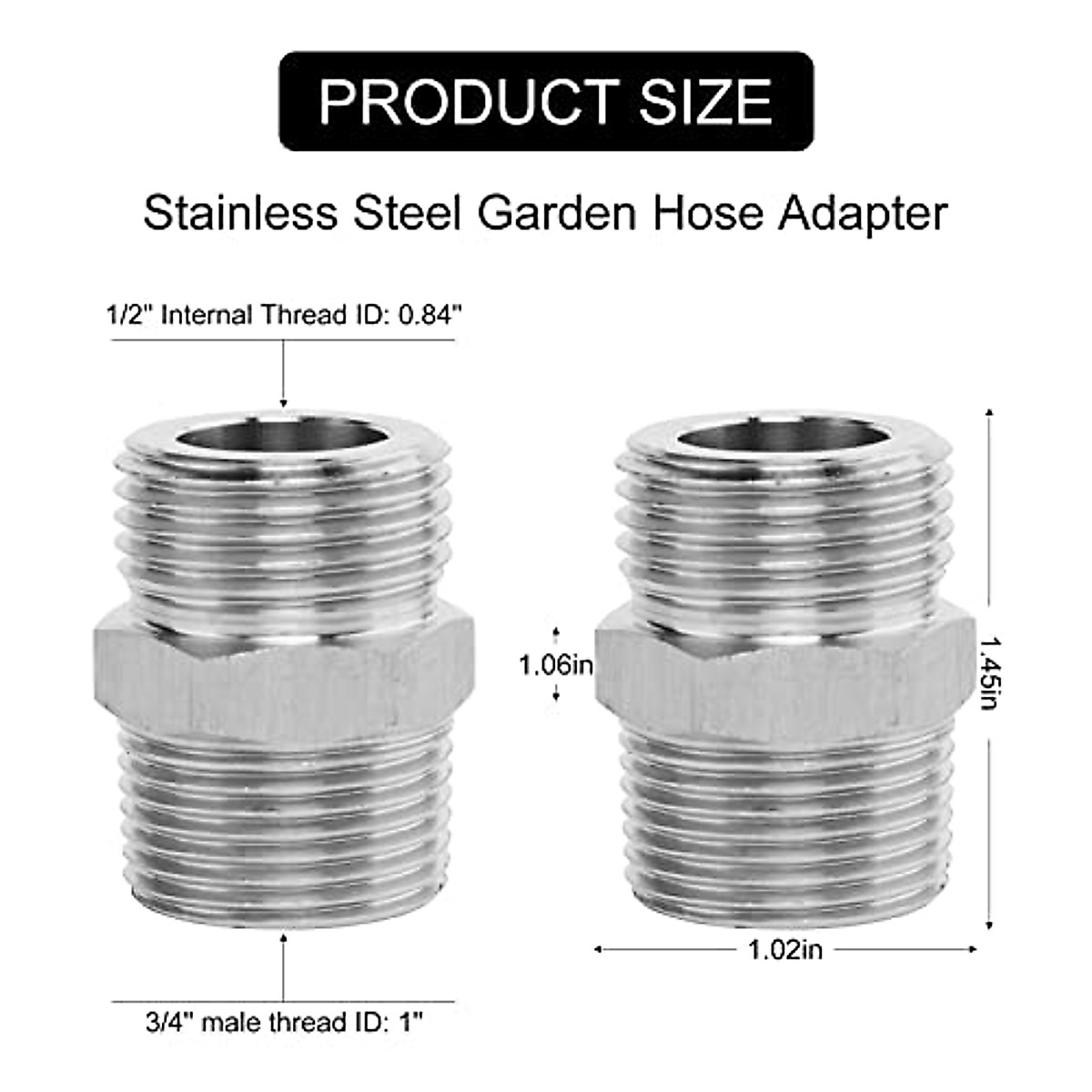 Stainless Steel Garden Hose Adapter Convert to x 3/4" Male NPT SUS304 Hose Connector Garden Hose Fitting-2Pack