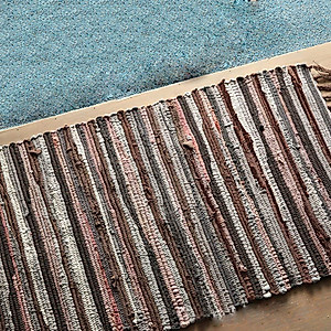 Zeafeel Chindi Rag Rug, Machine Washable Cotton Reversible Rag Rug Hand Woven Multi Color Striped Area Rug Floor Rugs for Bedroom, Living Room, Kitchen and Laundry Room (20'' x 31", Coffee)