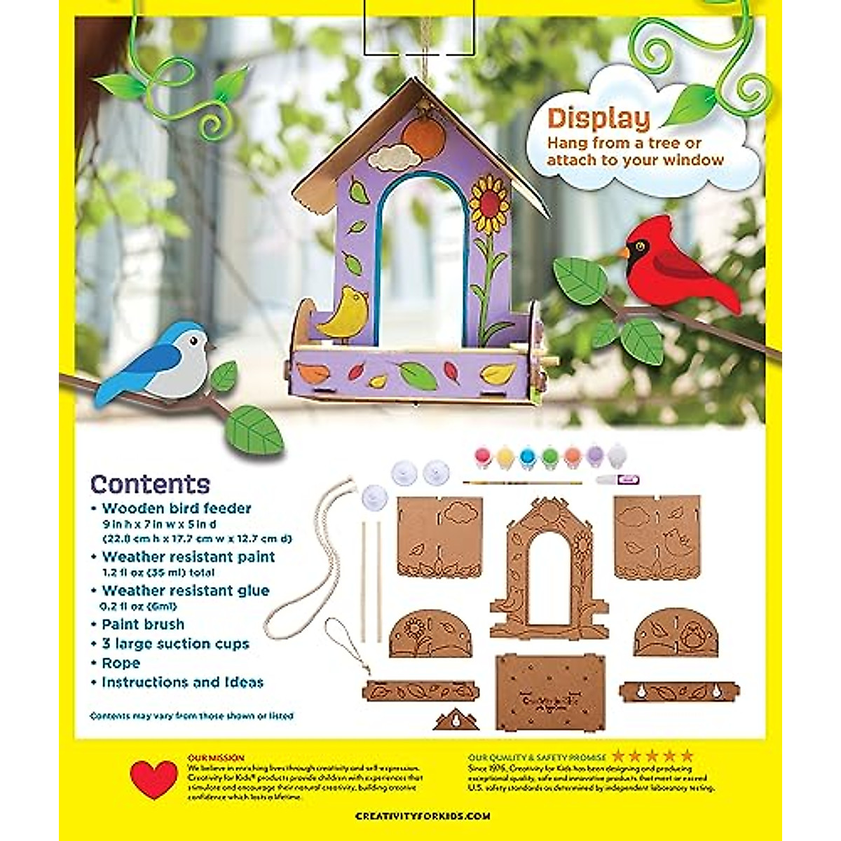 Creativity for Kids Build and Paint Bird Feeder Wood Craft Kit - DIY Bird House Kit for Children, Outdoor Activities for Kids Age 6+,Yellow,orange,blue,white,green,violet