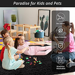 HOMBYS Shaggy Area Rug 9x12 Feet, Ultra Fuzzy Large Plush Faux Fur Carpet for Living Room Bedroom, Non-Skid Fuzzy Rug for Kids Playroom Home Decor, Black