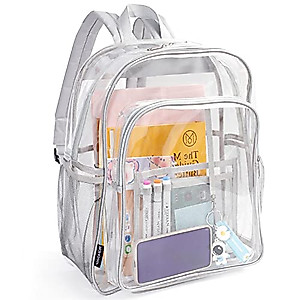 Clear Backpack Heavy Duty, Mofasvigi PVC Large See Through Backpack Back To School Bag, Waterproof Transparent Bookbags for School, Work, College (Grey)