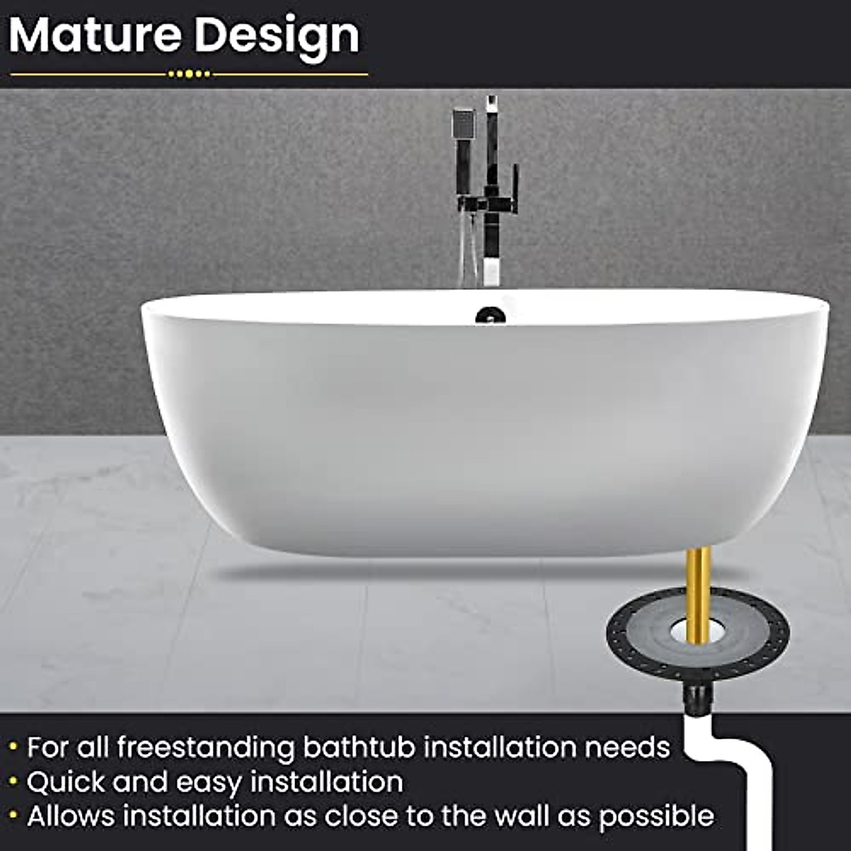 Upgrade Freestanding Bathtub Drain,Freestanding Tub Drain Rough-in Kit,Easy Freestanding Bathtub Drain Mounting Kit with ABS Plastic Adapter and Brass Liner