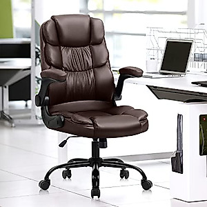 YAMASORO Executive Office Chair,Ergonomic Chair with Lumbar Support,Comfortable Computer Desk Chairs Flip up Arms and Wheels Swivel Task Chair, Brown