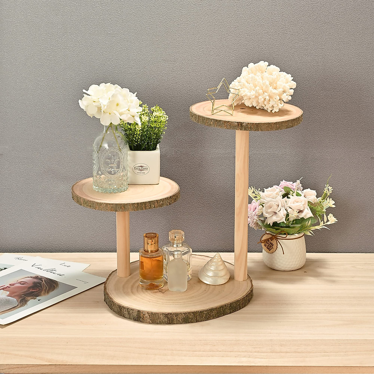 WILLOWDALE 3 Tier Cupcake Stand for 24 Cupcakes, Wood Cup Cake Tier Stand Farmhouse Tiered Tray Decor Set, Rustic Wedding Cake Stands for Dessert Table Display Set Wooden Serving Tray for Party